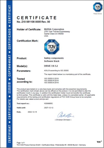NVIDIA DRIVE OS Receives Safety Certification | NVIDIA Blog