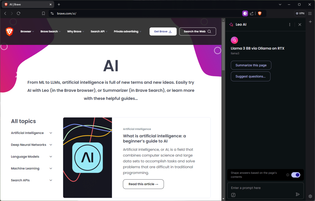 Leo AI and Ollama Bring RTX Local LLMs to Brave Browser | NVIDIA Blog