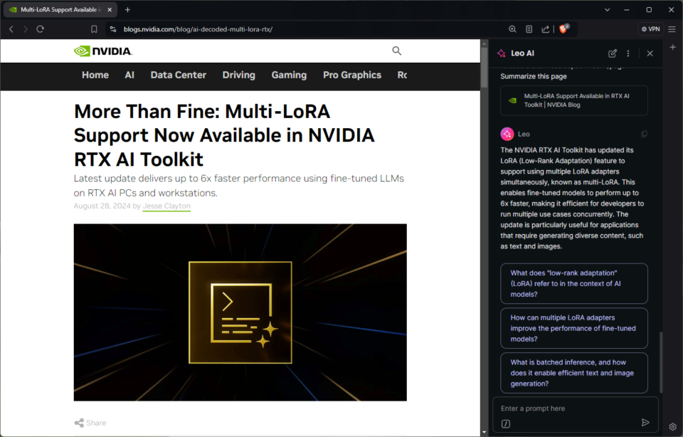 Leo AI and Ollama Bring RTX Local LLMs to Brave Browser | NVIDIA Blog